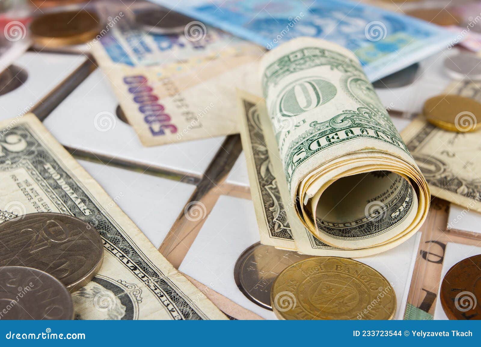 Background from Different Collector Coins and Banknotes Stock Photo ...