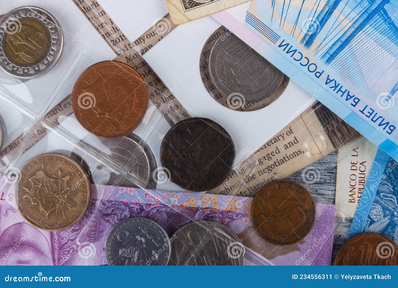 Background from Different Collector Coins and Banknotes Stock Image ...