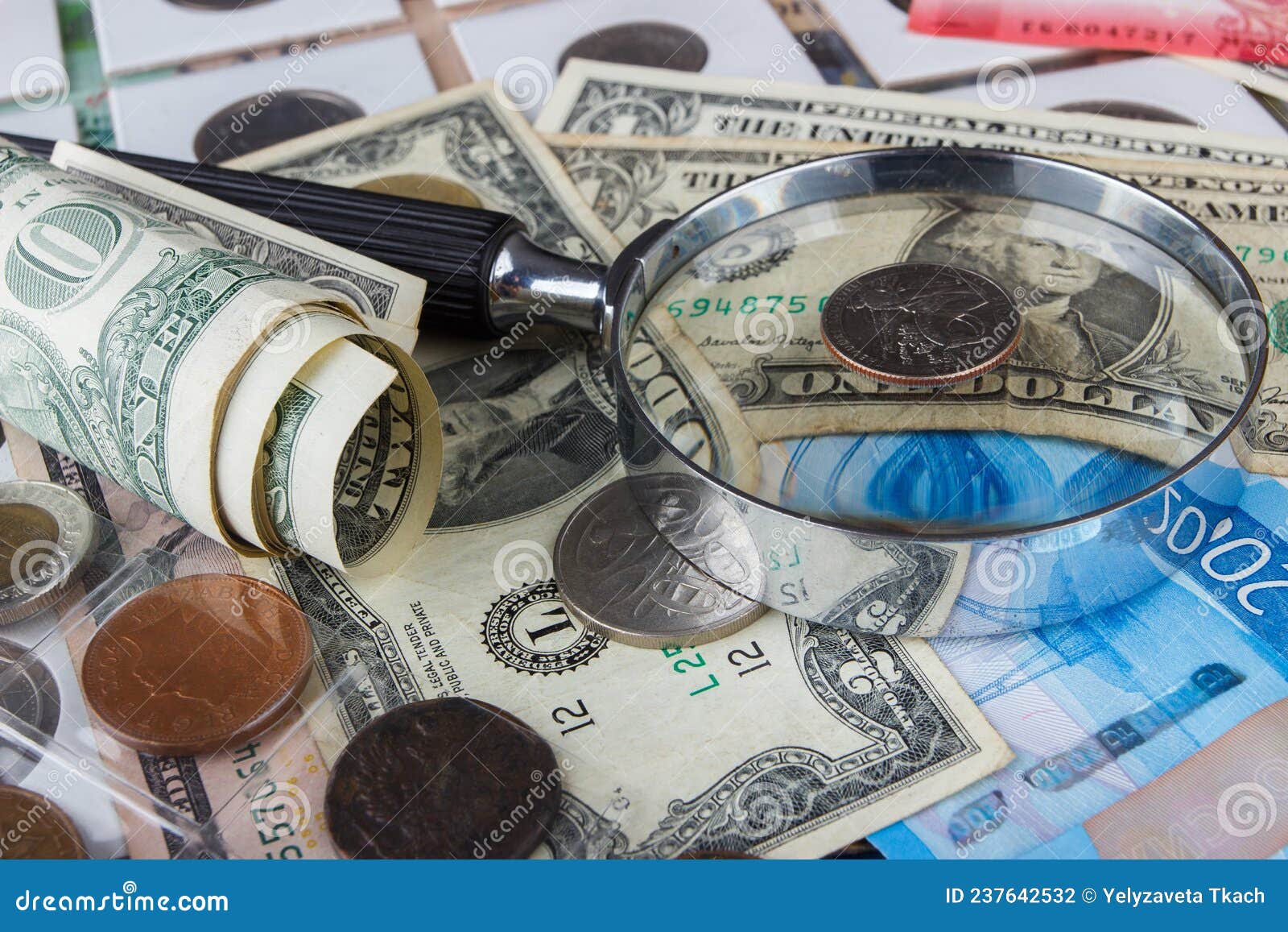 Background from Different Collector Coins and Banknotes Stock Photo ...