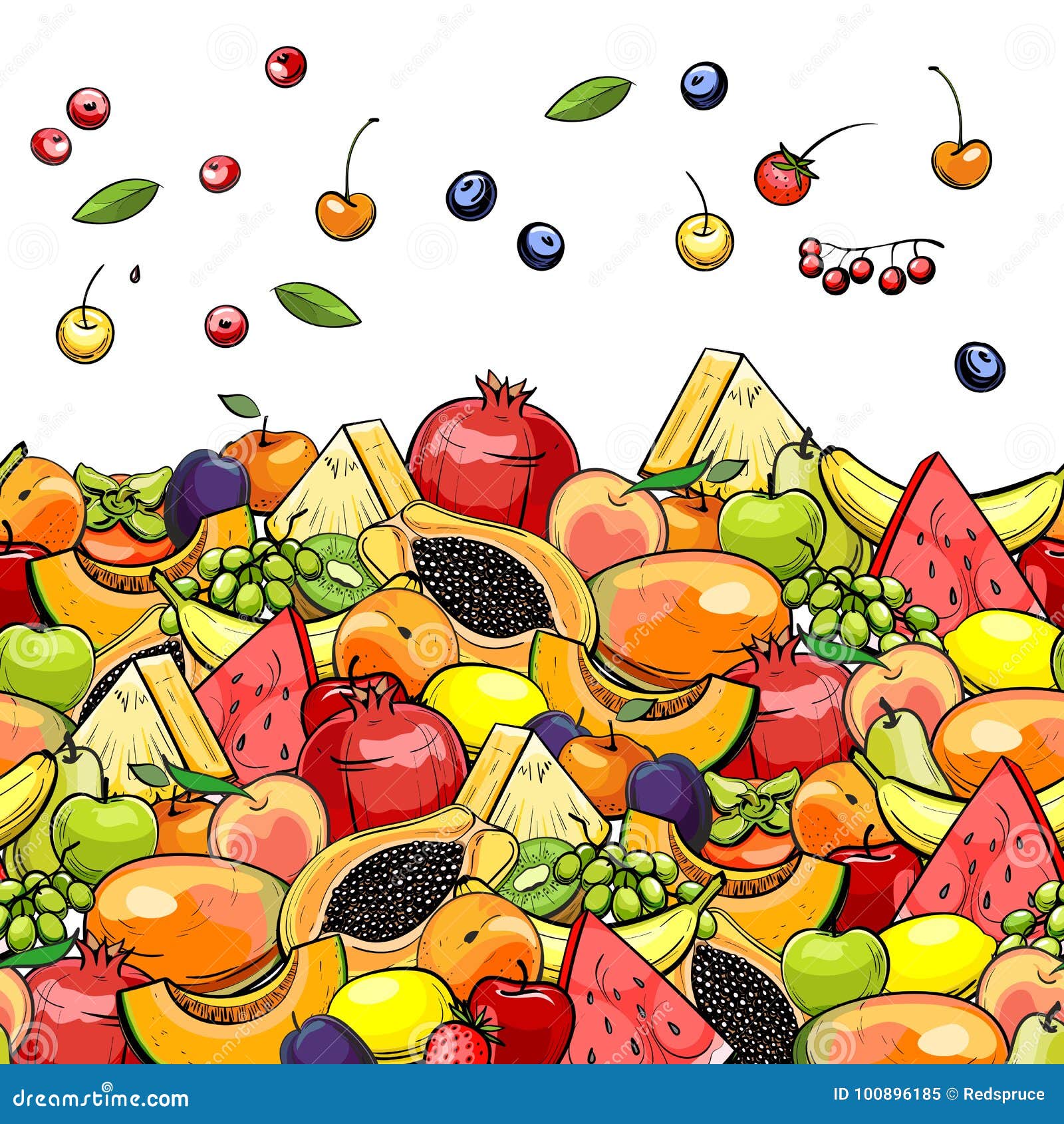 Background with Different Fruits Stock Vector - Illustration of healthy ...