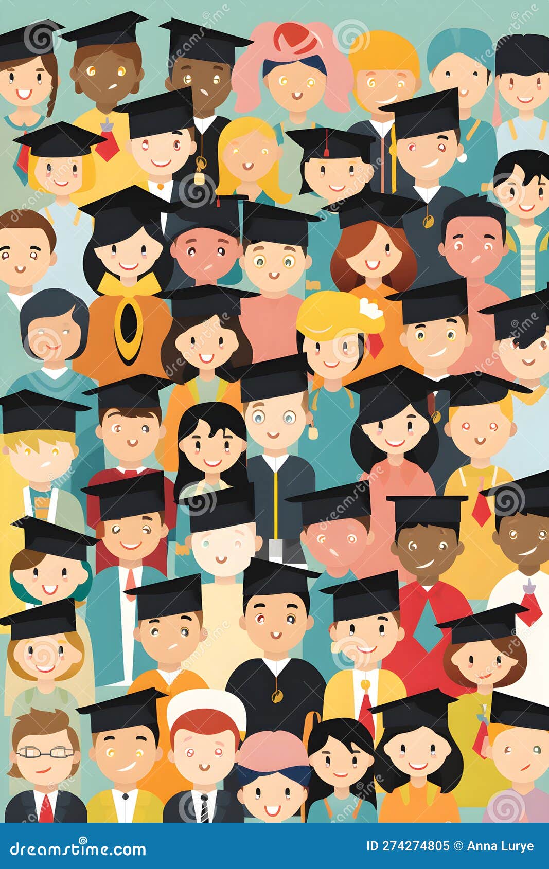 Background with Diverse Students in Graduation Hats. Graduation and ...