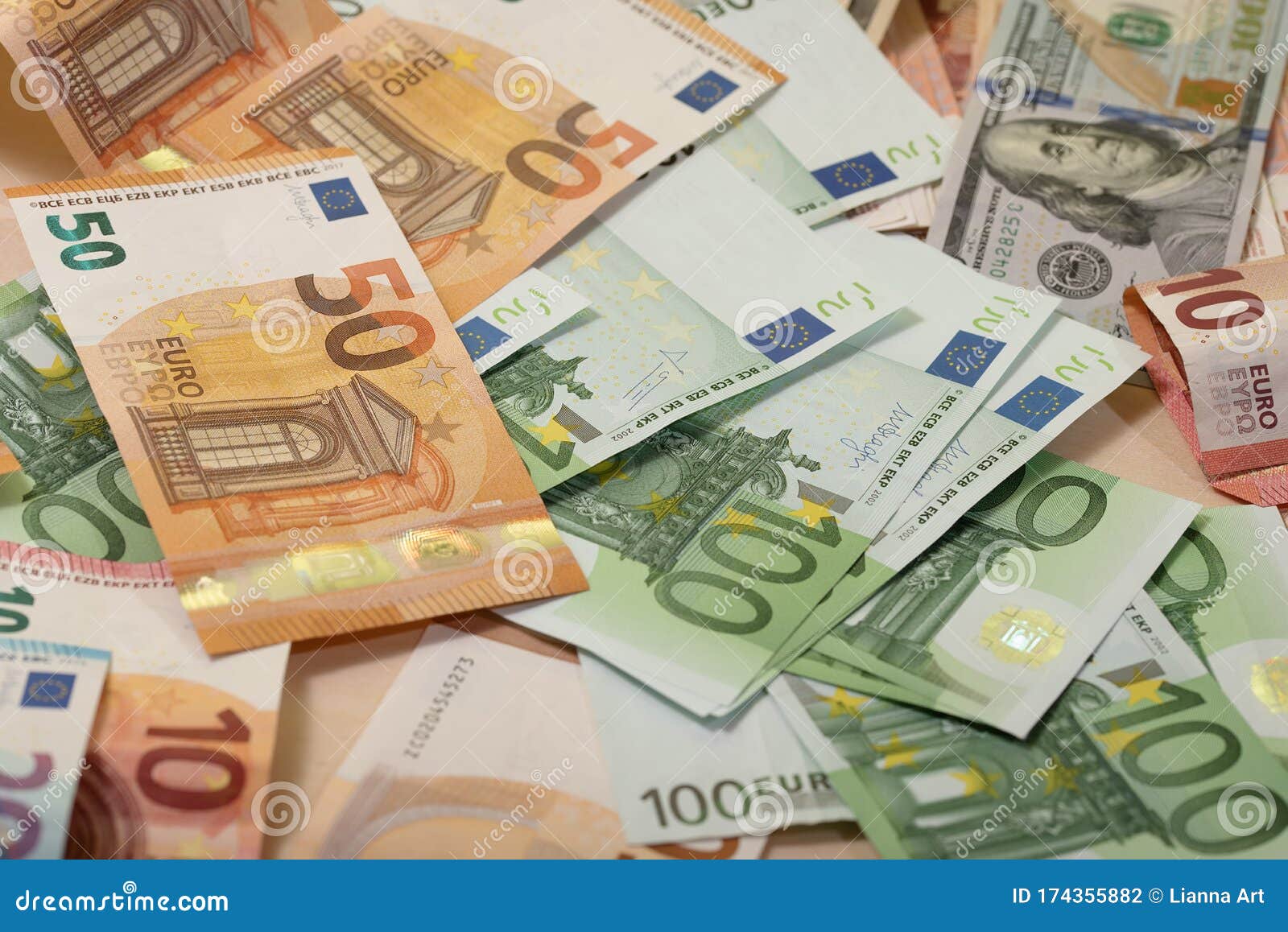 Background of Dollar, Euro Banknotes on a Table Stock Photo - Image of ...