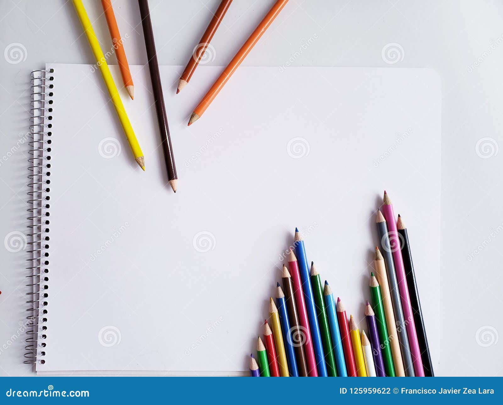 Background with Drawing Notebook and Colored Pencils Stock Photo ...