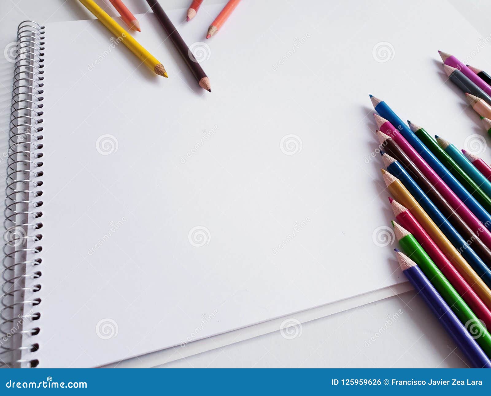 Background with Drawing Notebook and Colored Pencils Stock Photo ...