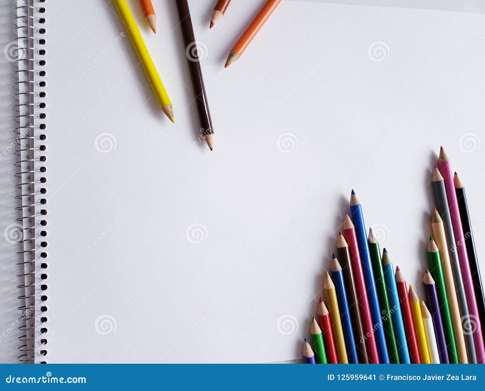 Background with Drawing Notebook and Colored Pencils Stock Image ...