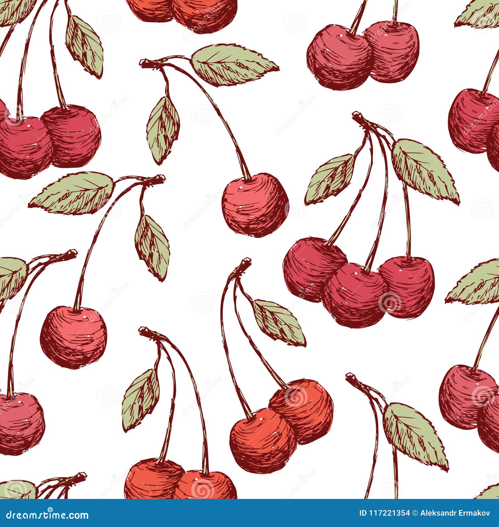 Background of the Drawn Cherries Stock Vector - Illustration of graphic ...