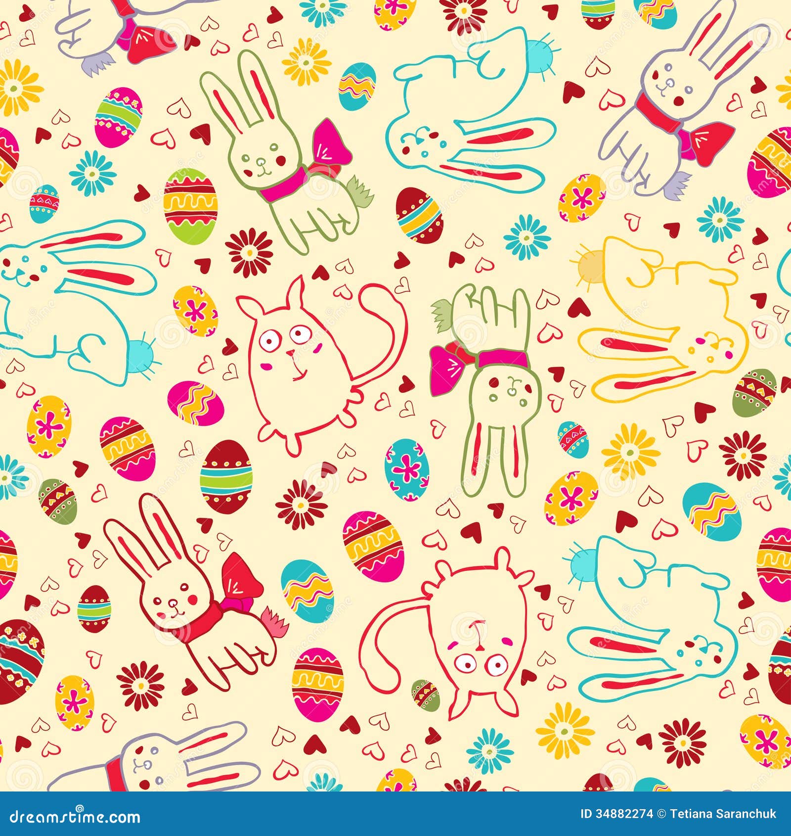 Background with Easter Bunnies and Eggs Stock Vector - Illustration of ...