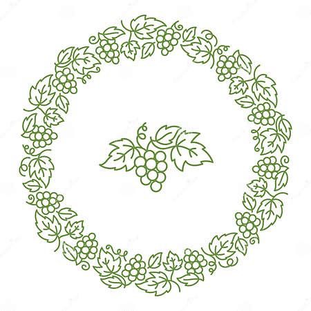 Grapevine Circle Frame Floral Ornament. Thick Line Pattern. Grape ...