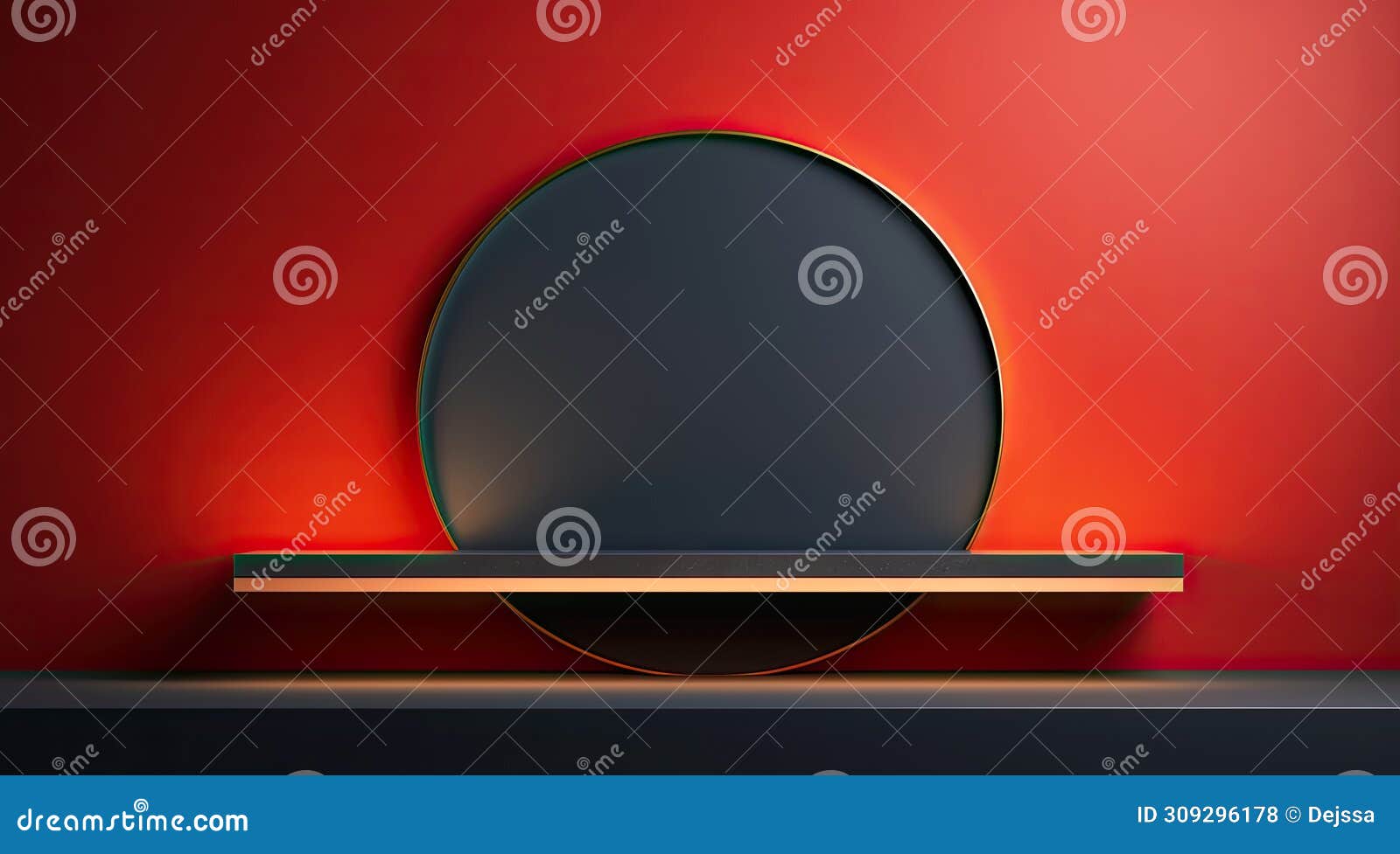 A Background with an Empty Rectangular Podium at a Red Illuminated Wall ...