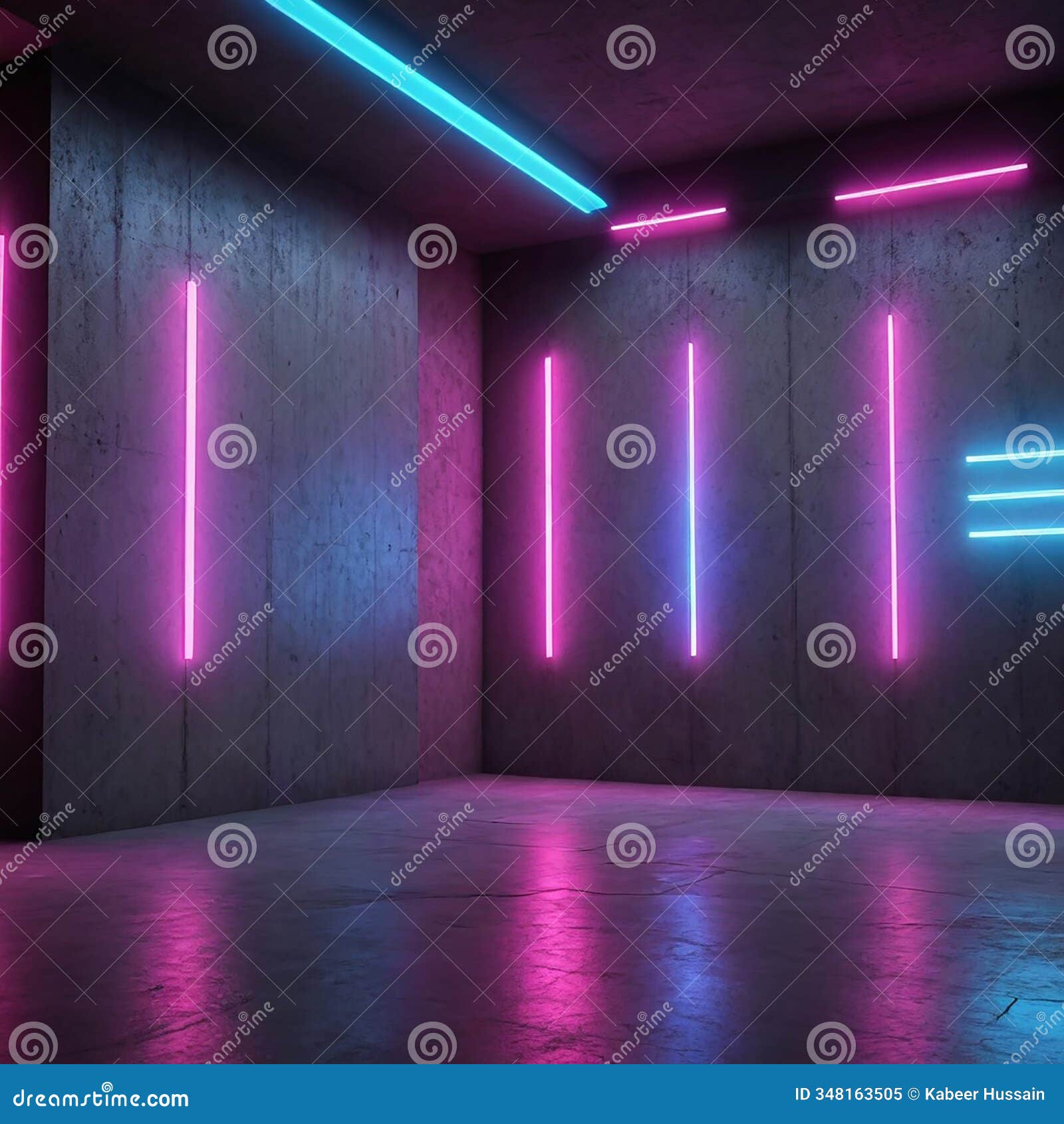 Background of an Empty Room with Brick Walls and Neon Lights, Laser ...