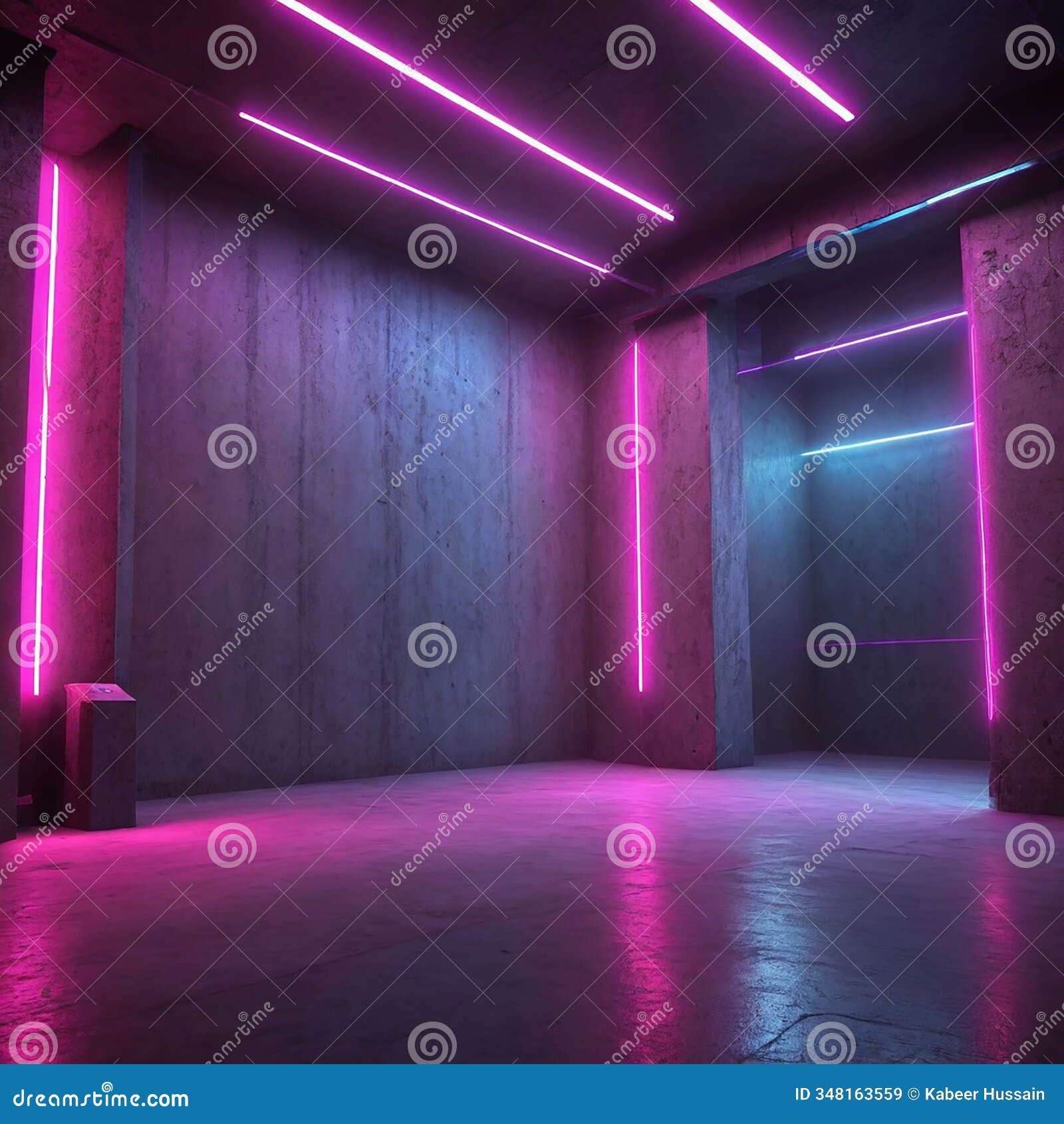 Background of an Empty Room with Brick Walls and Neon Lights, Laser ...