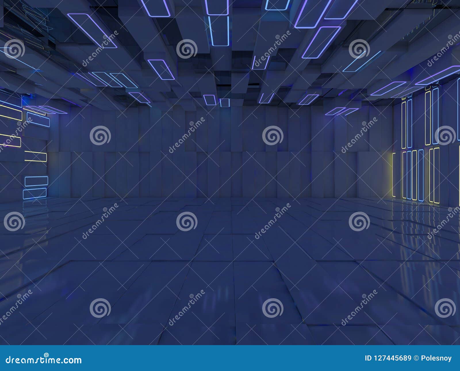 Background of an Empty Room with Walls and Neon Light. Neon Rays and ...