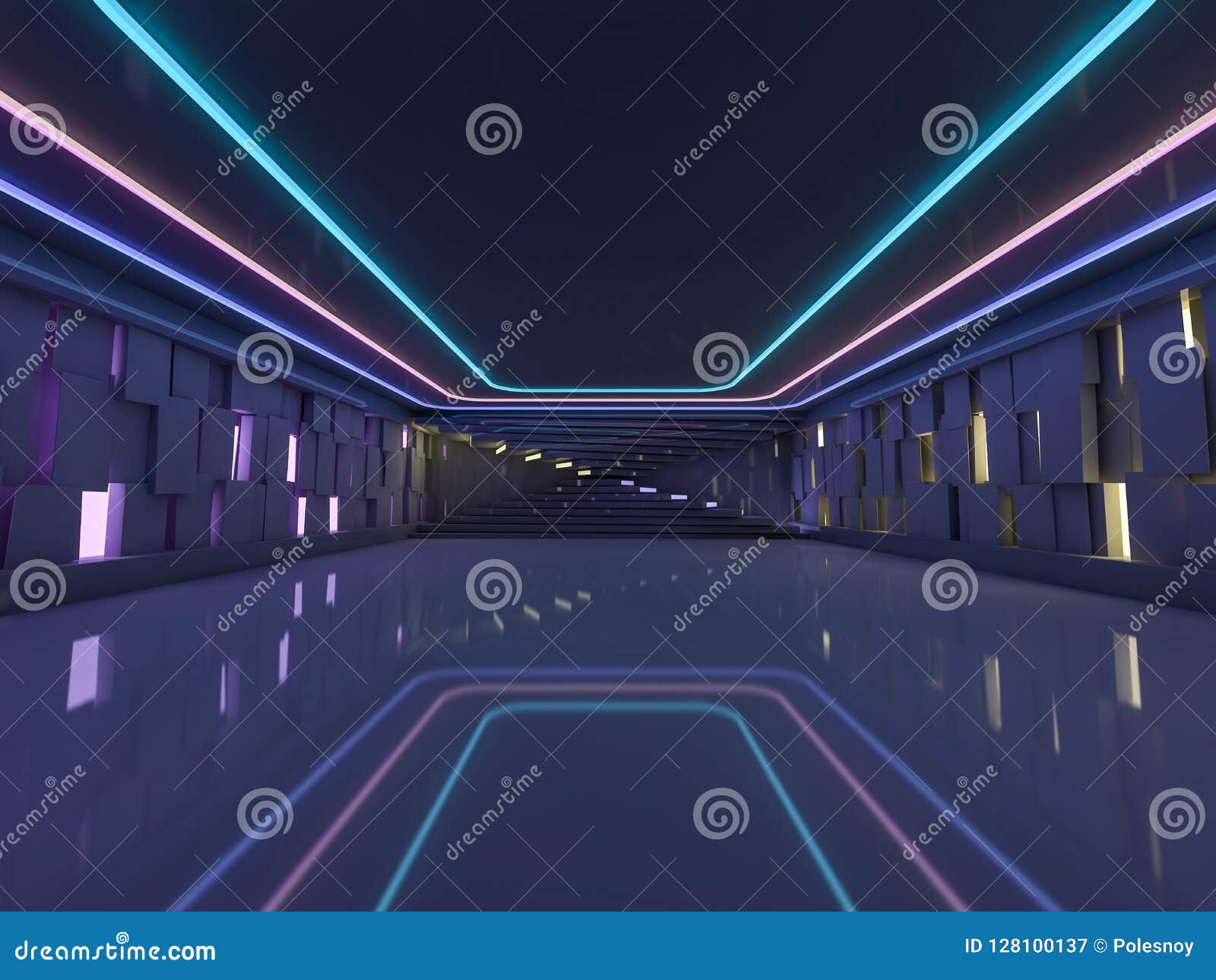 Background of an Empty Room with Walls and Neon Light. Neon Rays and ...