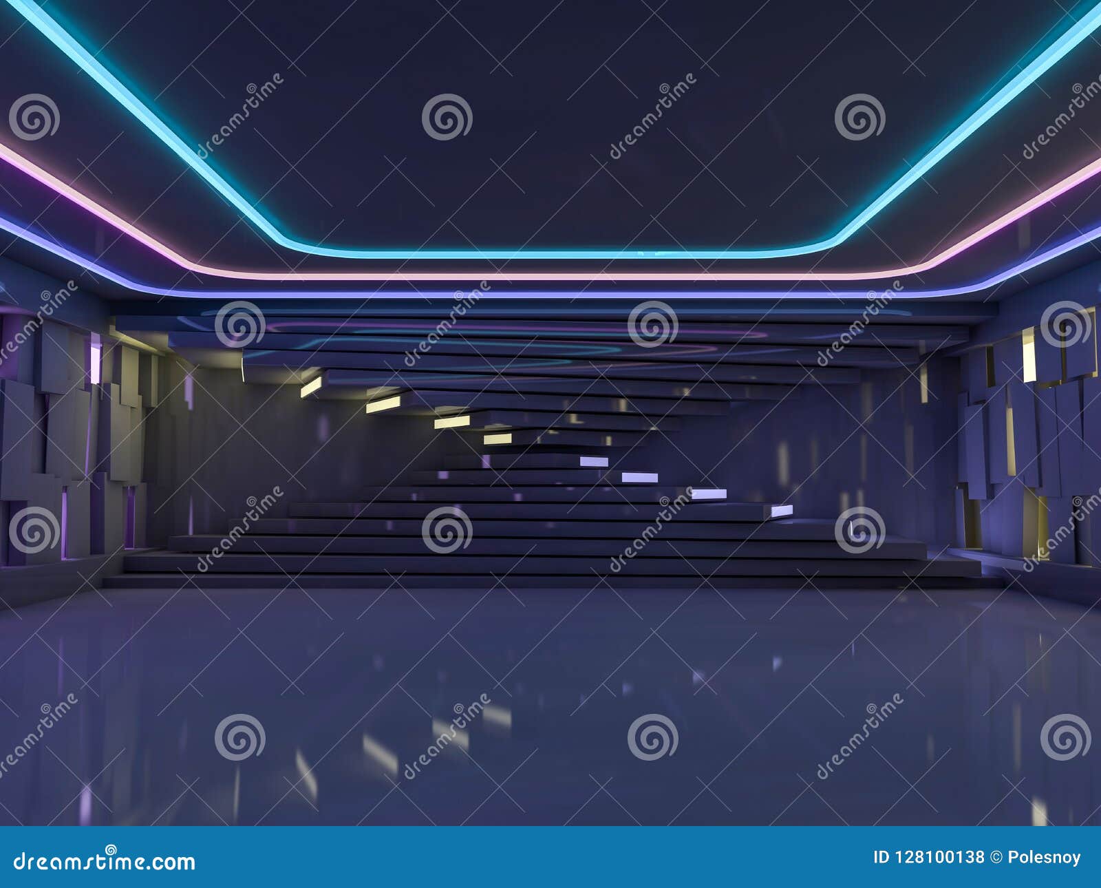 Background of an Empty Room with Walls and Neon Light. Neon Rays and ...