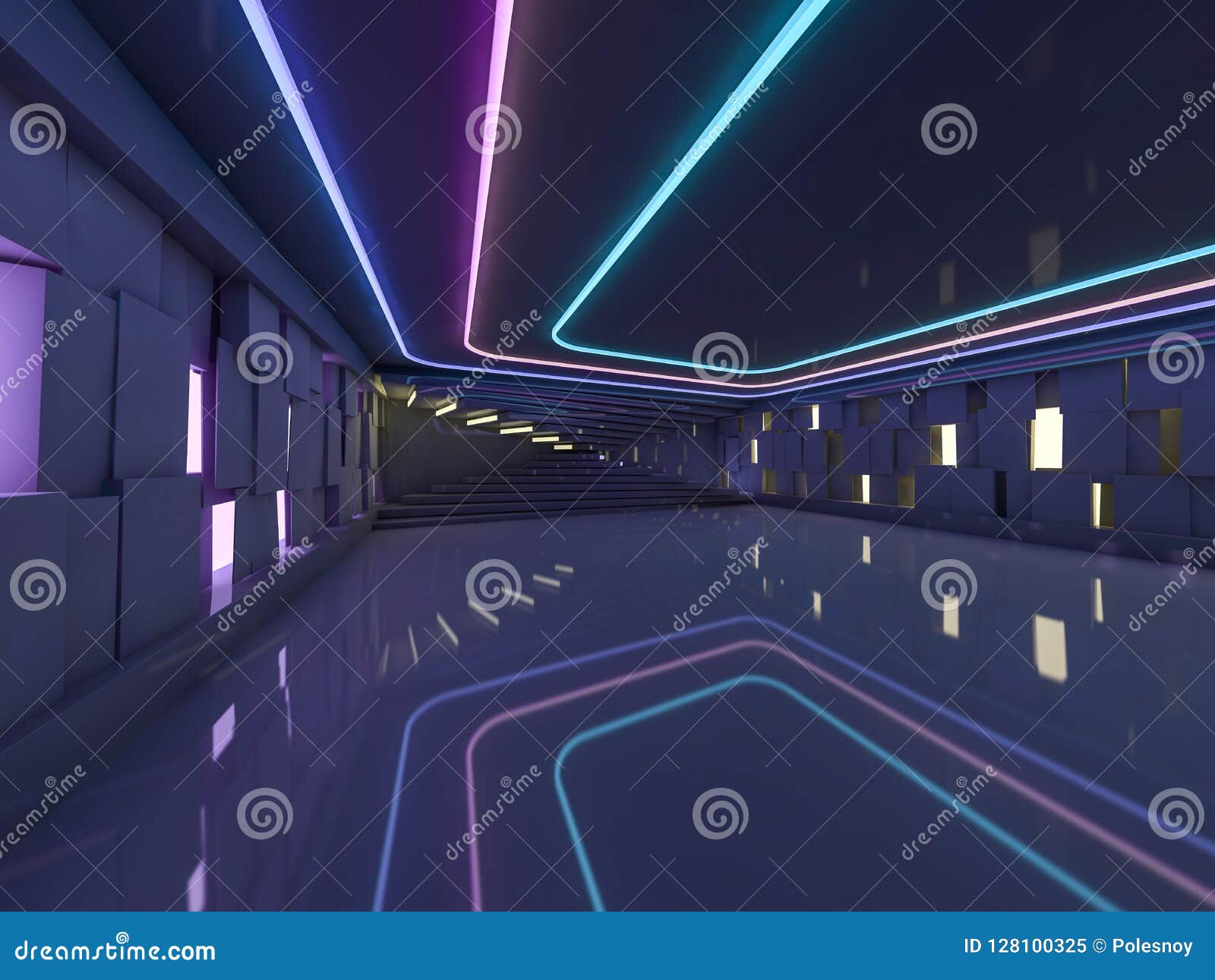 Background of an Empty Room with Walls and Neon Light. Neon Rays and ...