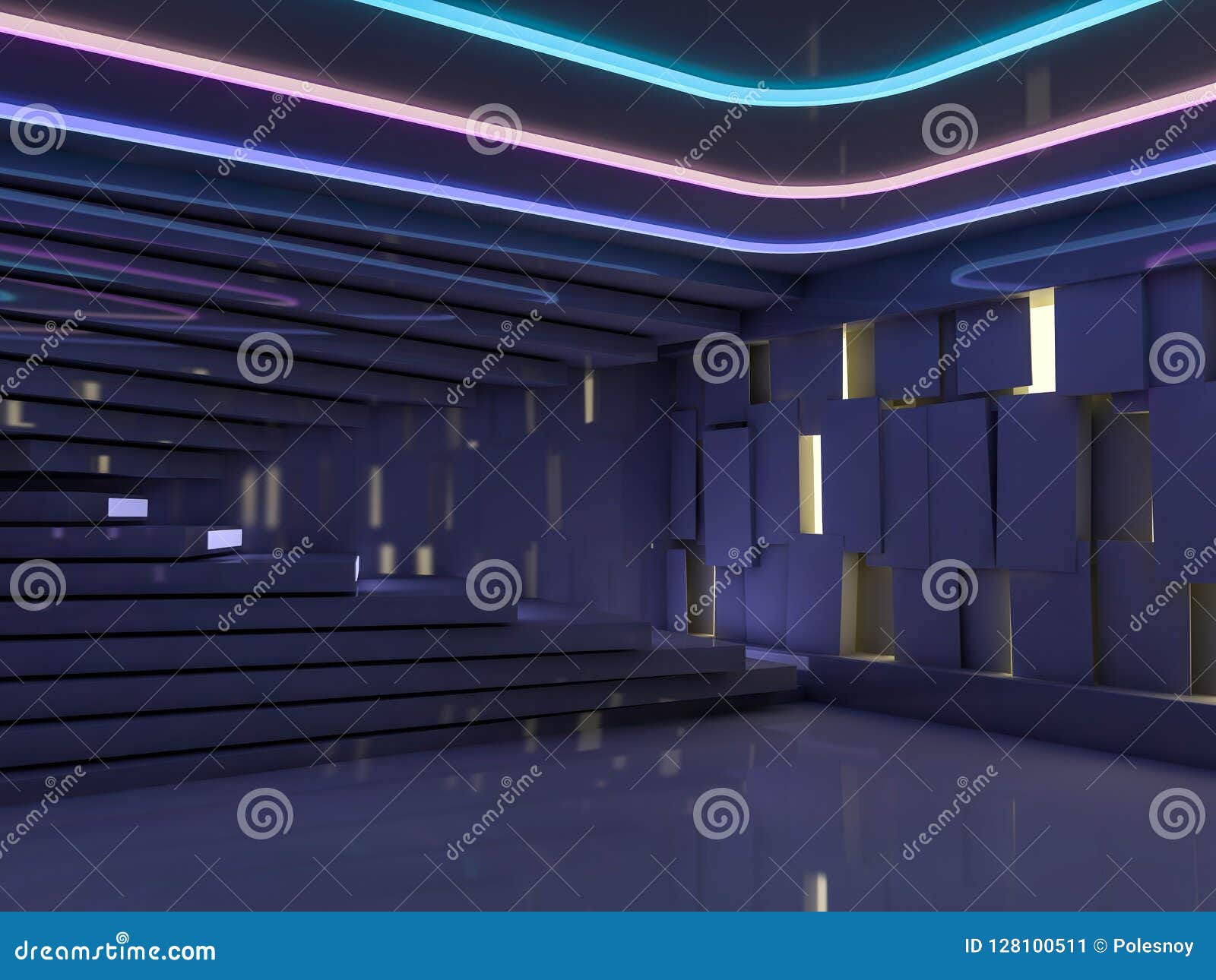 Background of an Empty Room with Walls and Neon Light. Neon Rays and ...