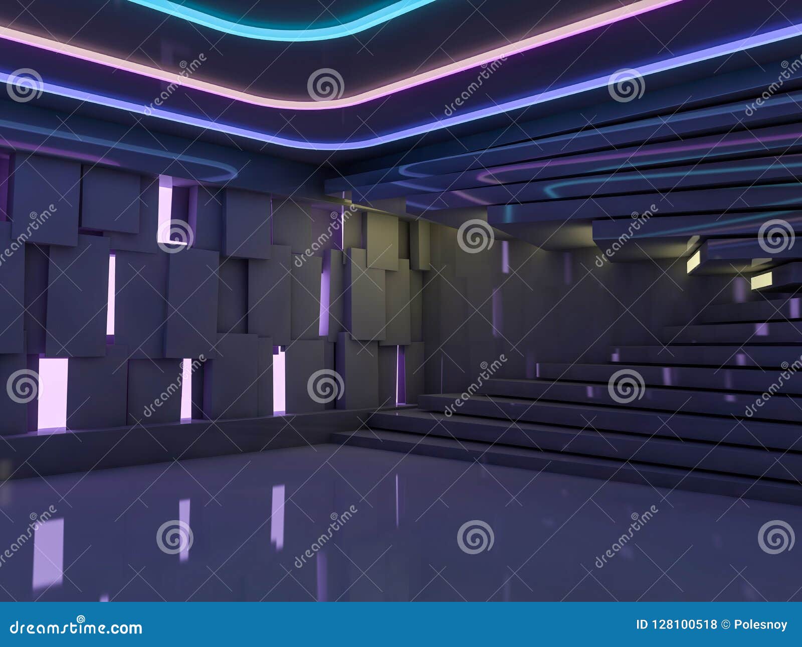 Background of an Empty Room with Walls and Neon Light. Neon Rays and ...