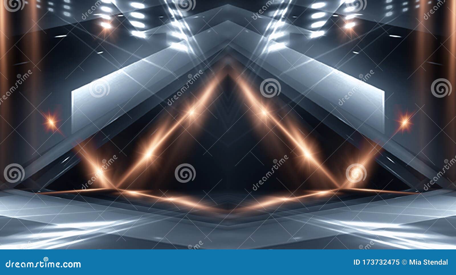 Background of Empty Show Scene. Empty Dark Modern Abstract Neon ...