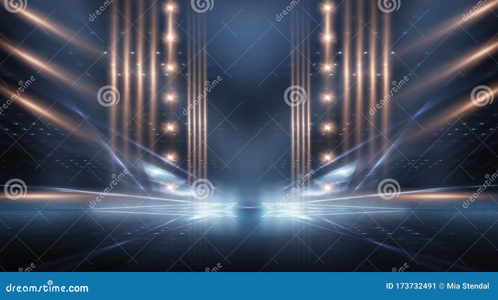 Background of Empty Show Scene. Empty Dark Modern Abstract Neon ...