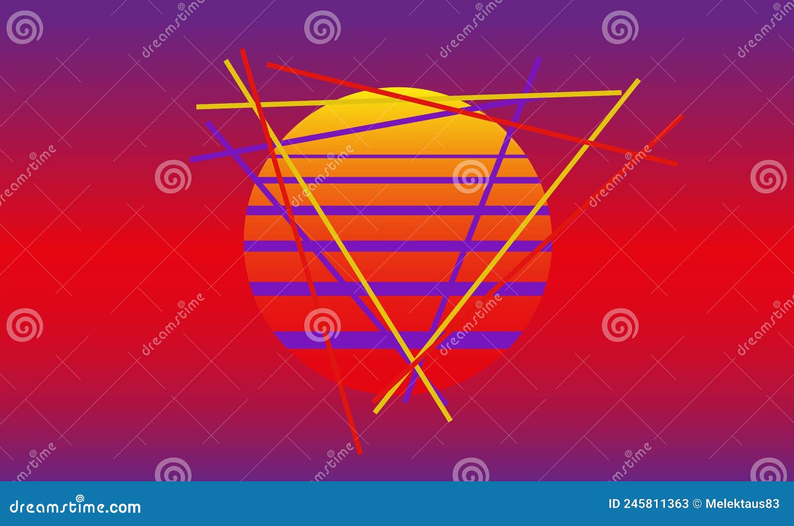 Background with the Evening Sun in the Style of Retro Wave on the Neon ...