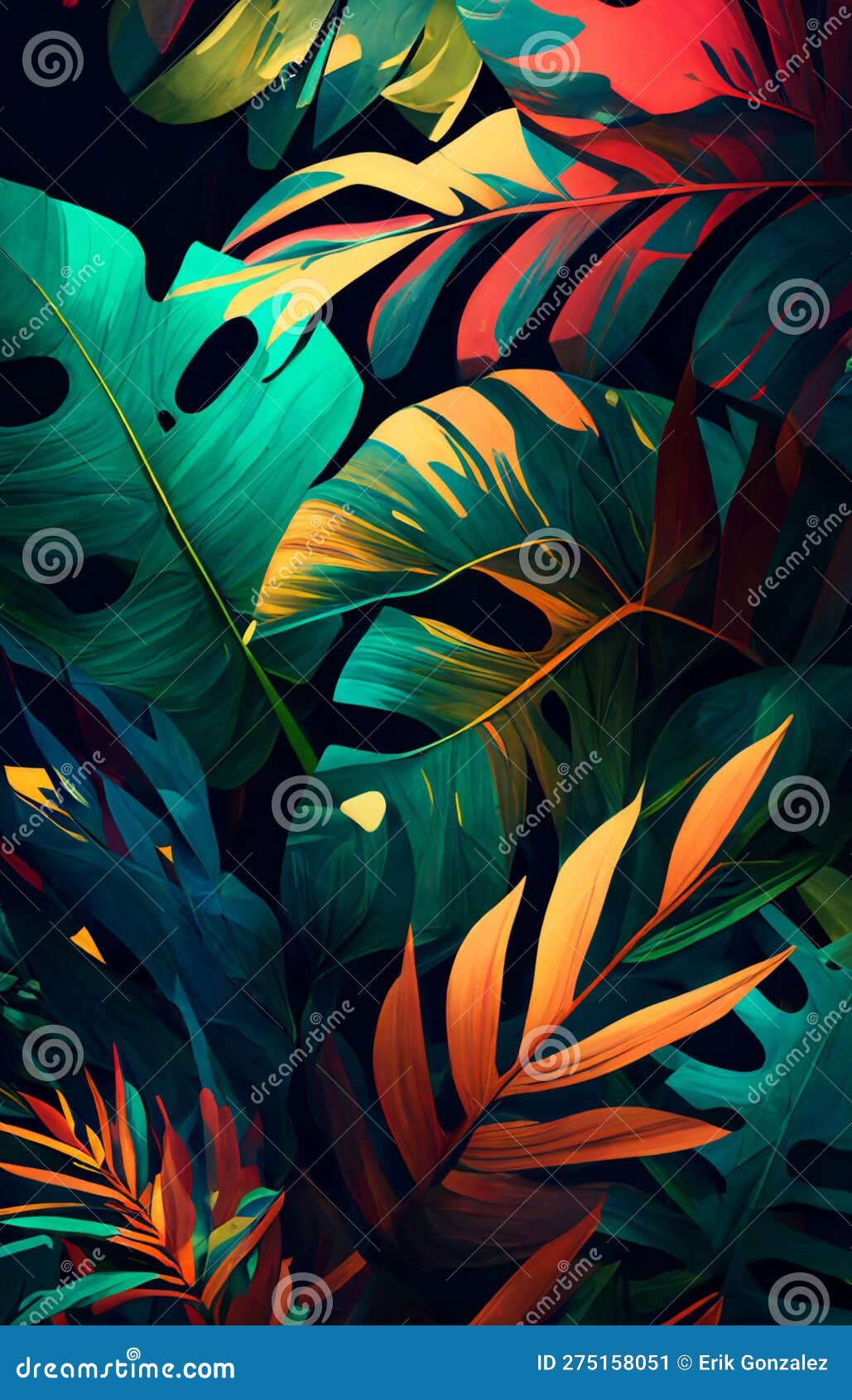 Background with Monstera Plants Stock Illustration - Illustration of ...