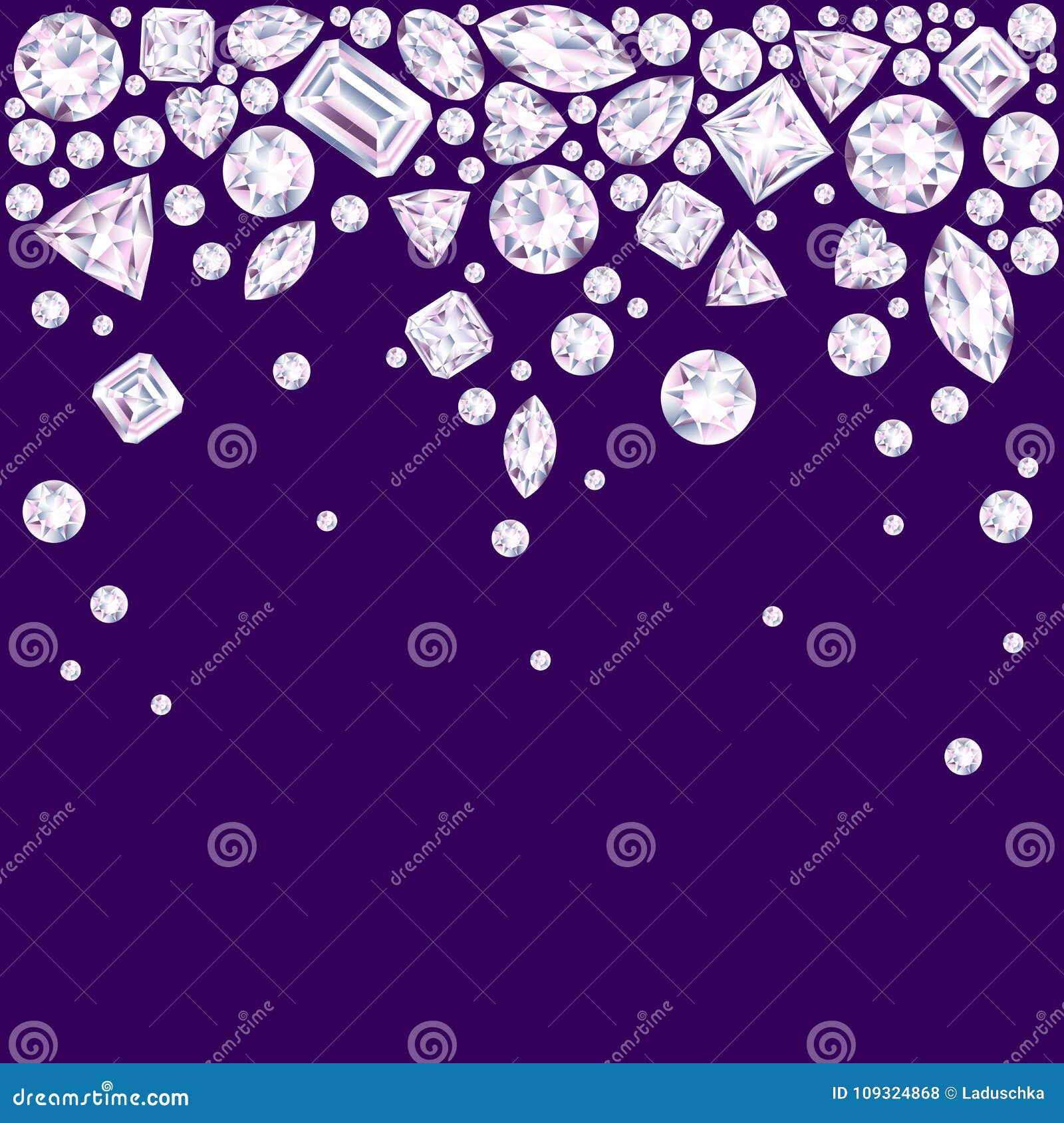 Falling Diamonds. Pattern Background With Realistic 3D Transparent Gems ...