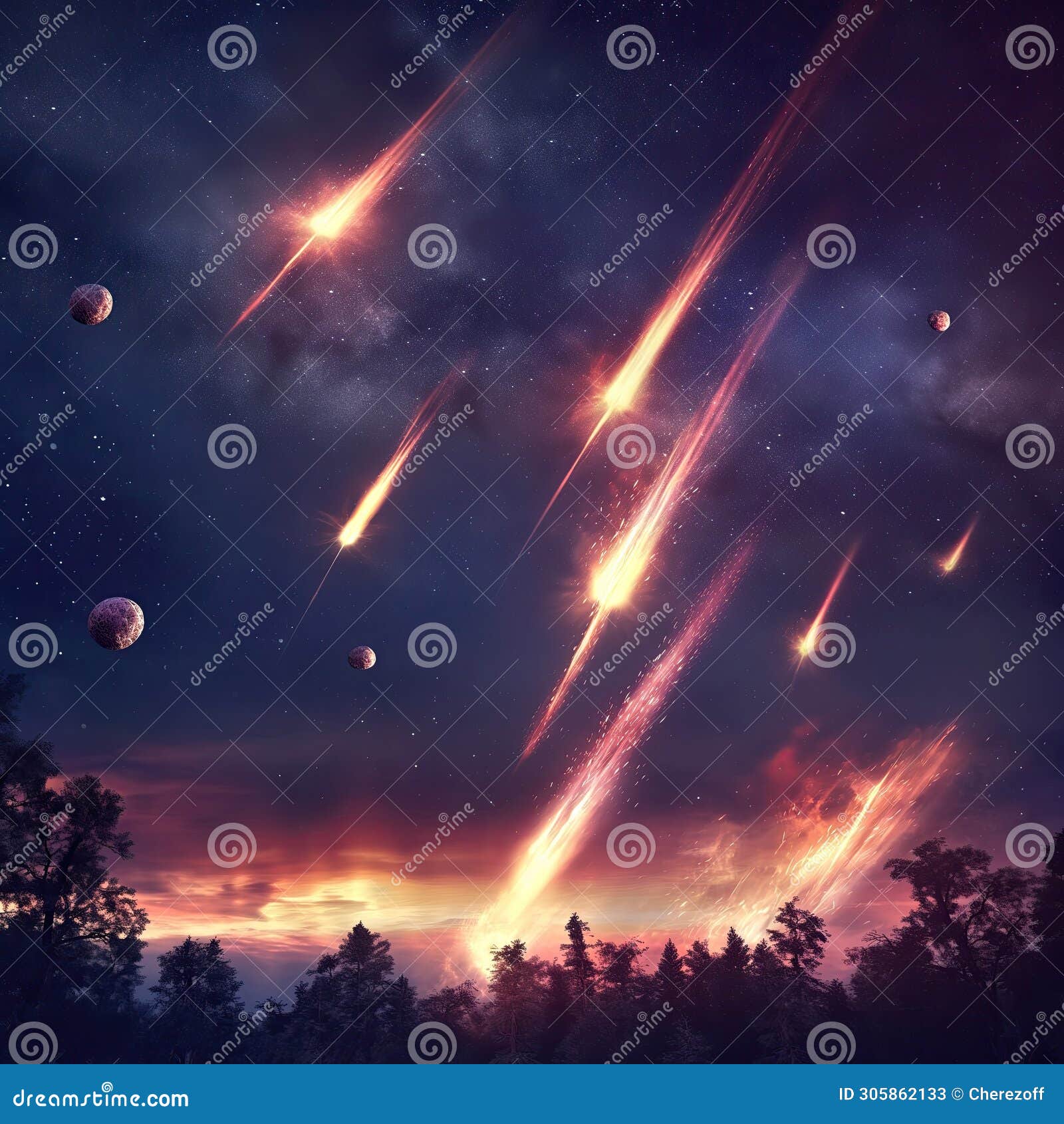 Background of Falling Meteorites in the Sky Stock Image - Image of ...