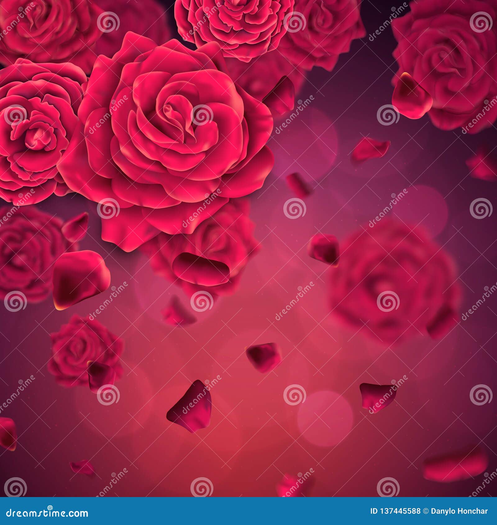 Background with Falling Realistic Roses and Petals. Stock Vector ...