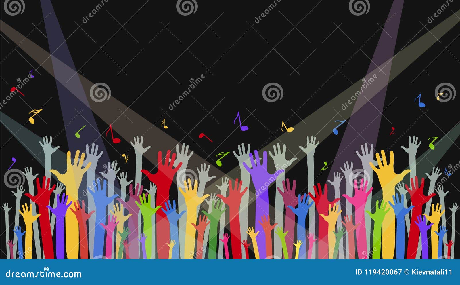 Background with a Fan`s Hands, Notes and Lights for Concerts, Pe Stock ...