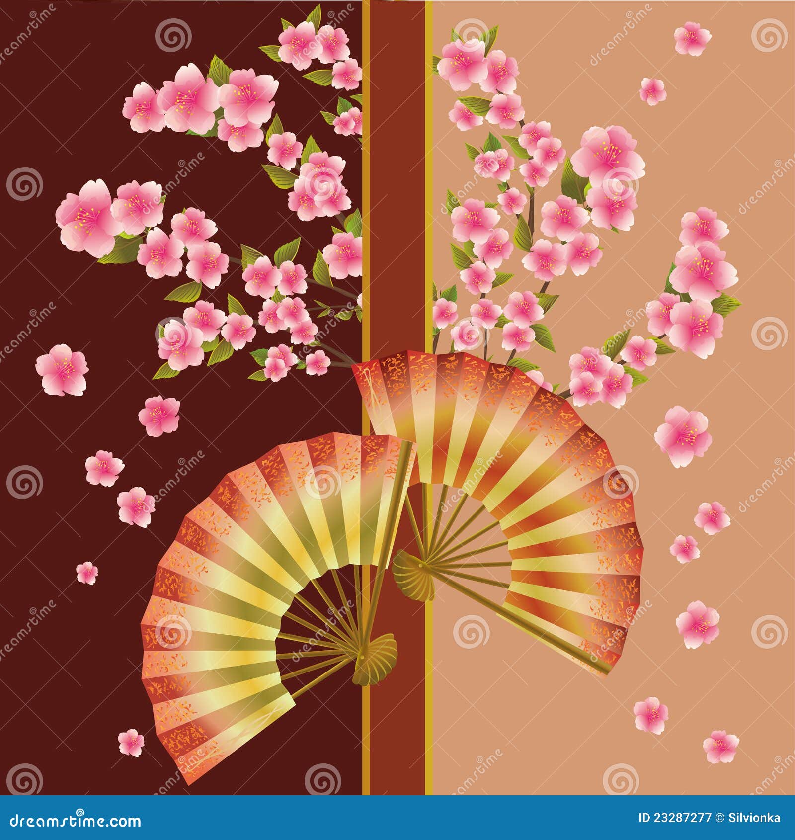 Background with Fan and Sakura Blossom Stock Vector - Illustration of ...