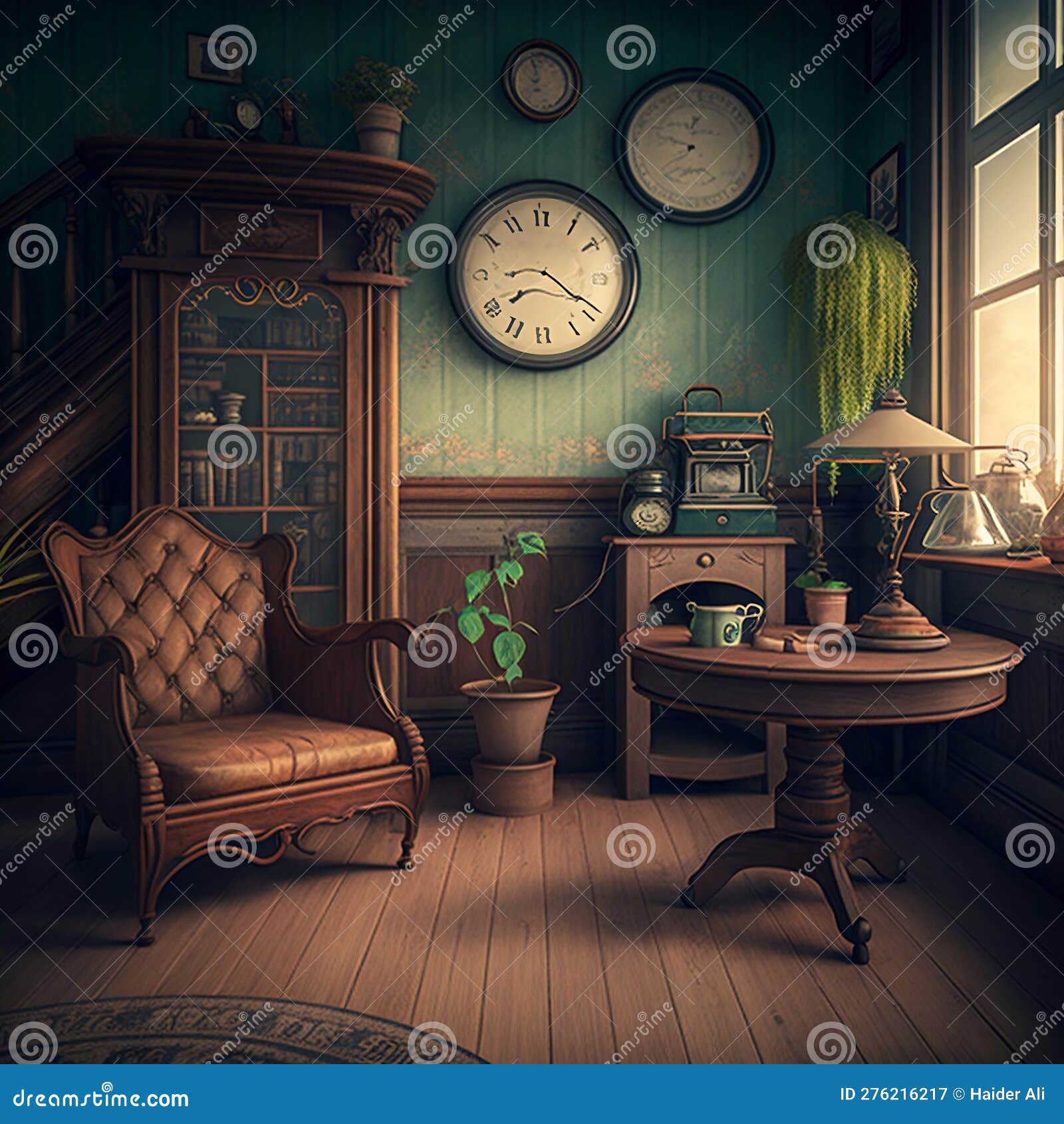 A Background Featuring an Interior Design Style from a Previous Era. AI ...
