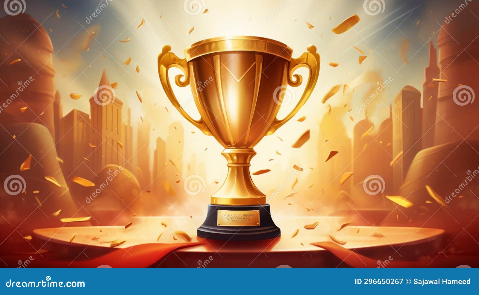 A Background Featuring a Trophy and a "Congratulations" Message in Bold ...