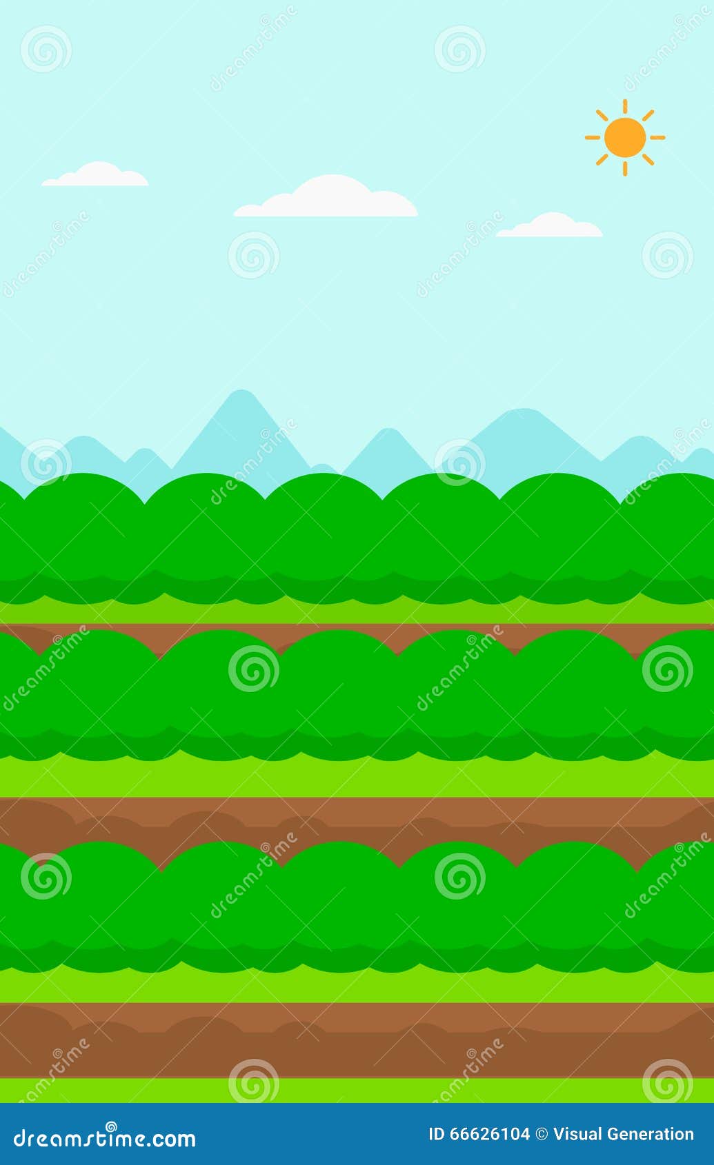 Background of Field Rows with Green Bushes. Stock Vector - Illustration ...
