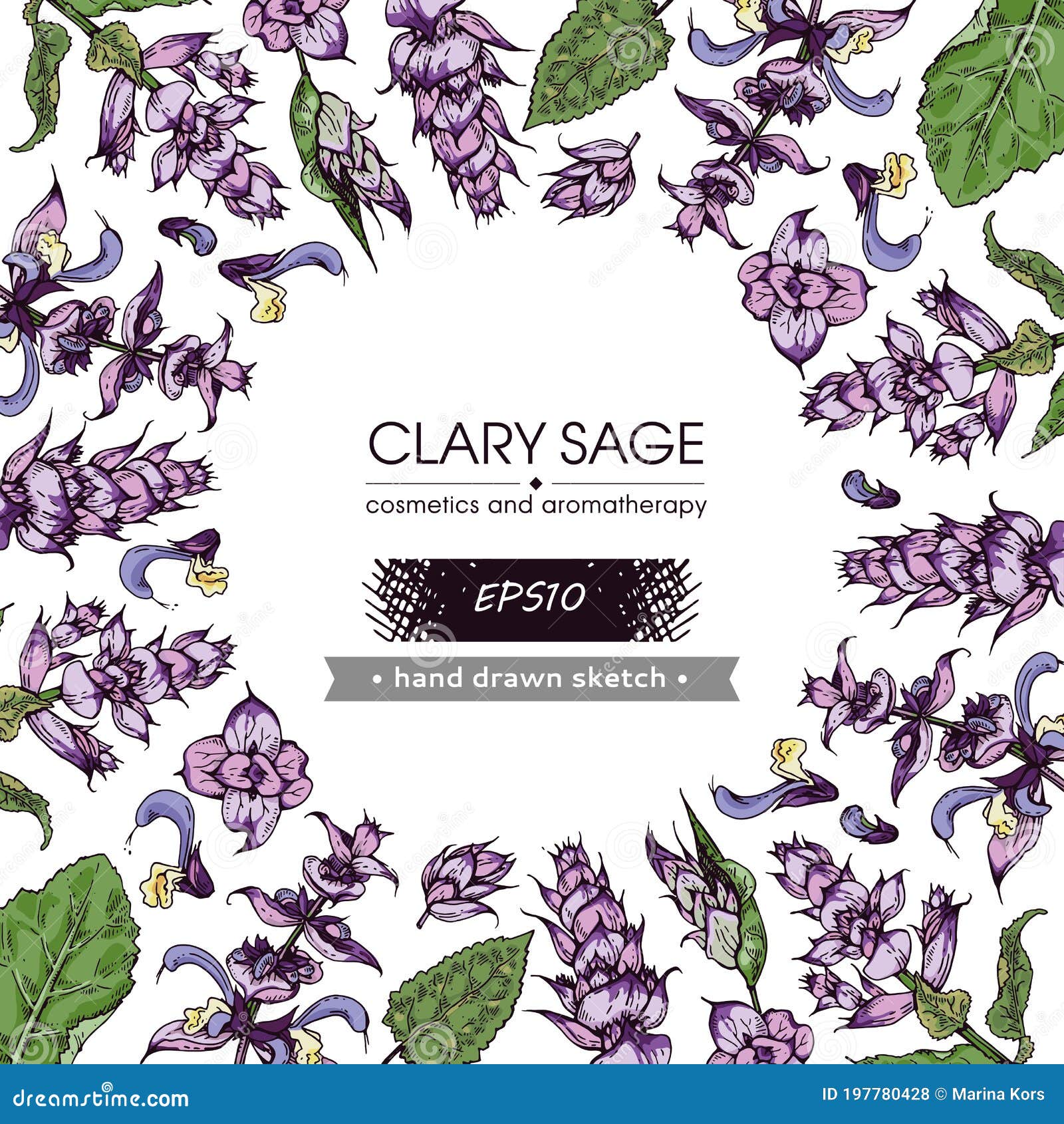 Background With Clary Sage Twigs With Leaves And Flowers And Lettering