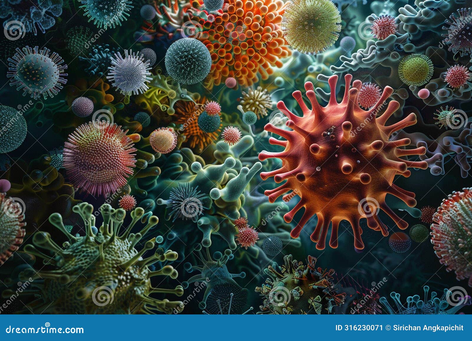Background Filled with Microscopic Images of Human Pathogens, Revealing ...