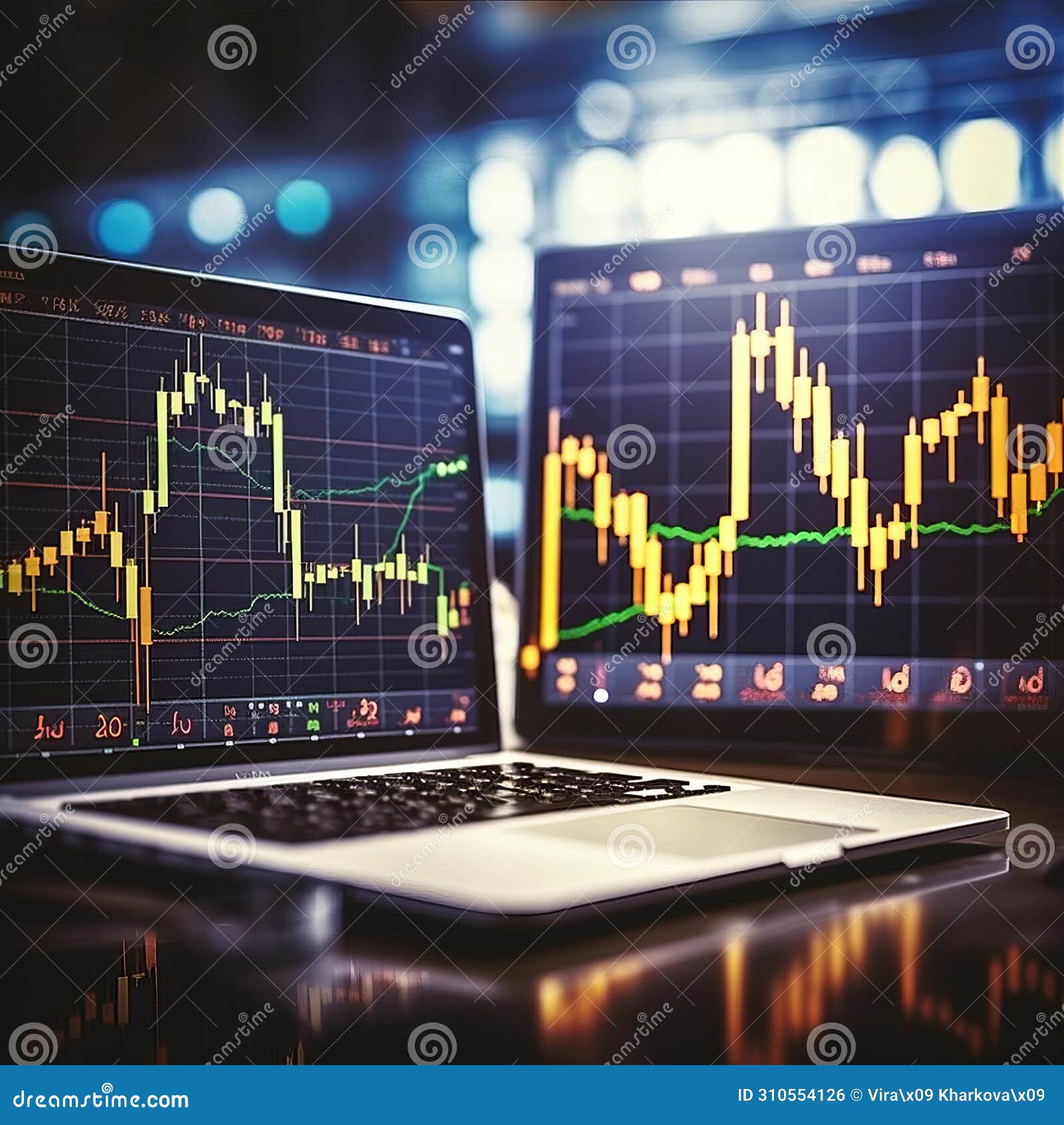 Background on a Financial Theme, Trader Charts on Monitors Stock ...