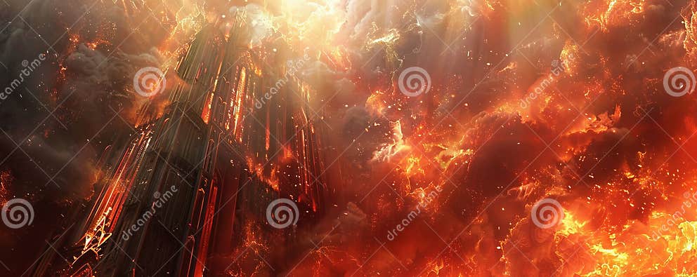 A Background of Fire Consuming a Structure, with Intense Flames and ...