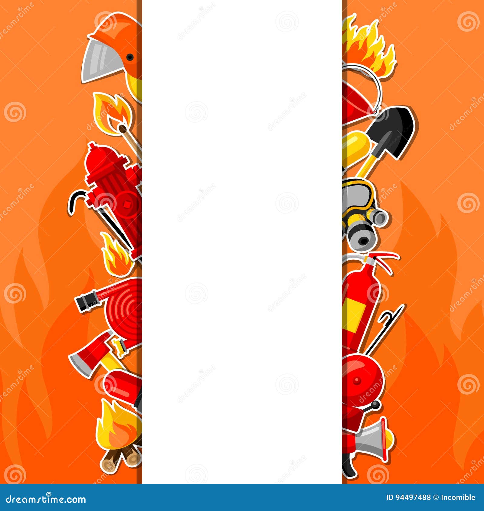 Background with Firefighting Sticker Items. Fire Protection Equipment ...