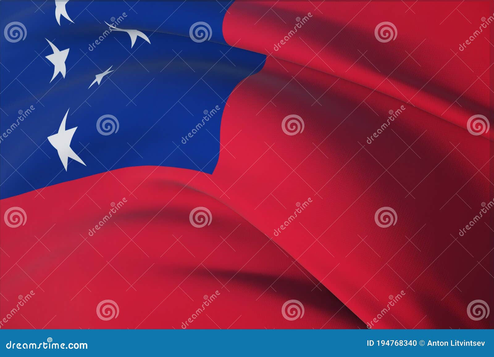 Waving Flags of the World - Flag of Samoa. Closeup View, 3D ...