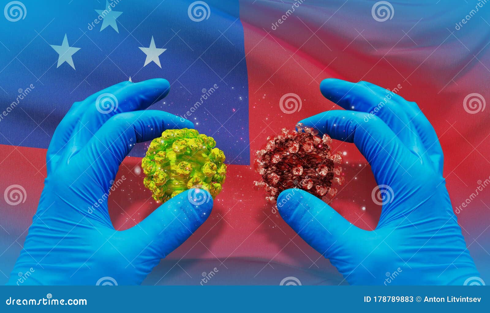 Waving National Flag of Samoa. Waved Highly Detailed Close-up 3D Render ...