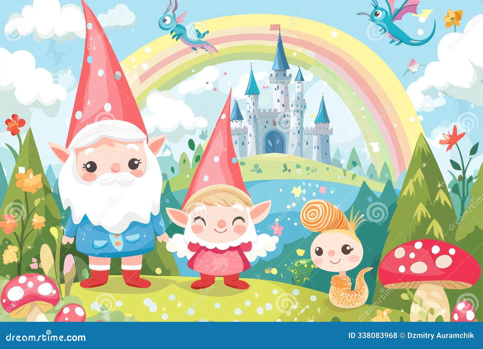 Background with Flat Cute Mythical Creatures Drawn by Hand Stock Photo ...