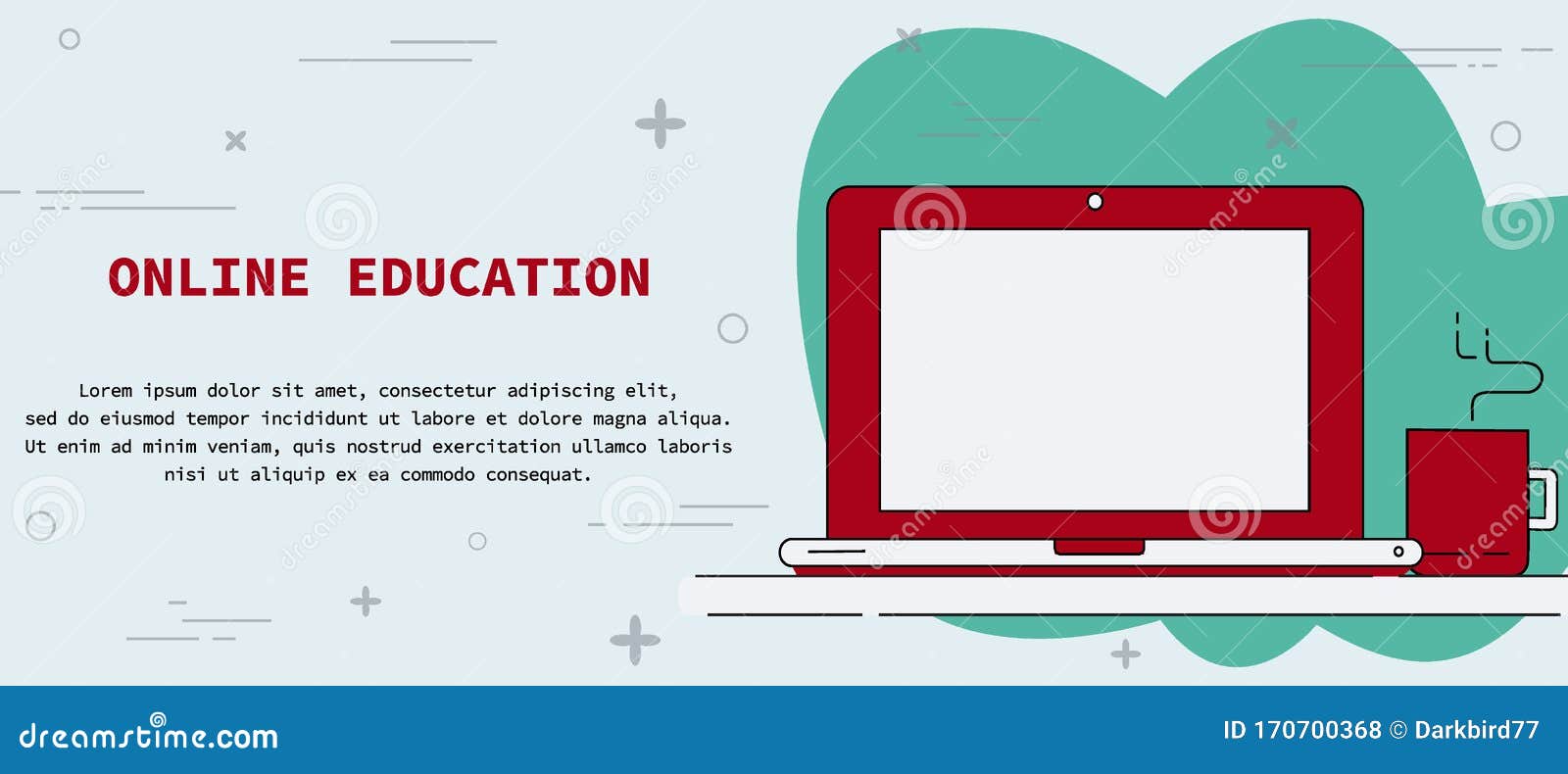 Background with Flat Workplace, Software, Website, Online Education ...