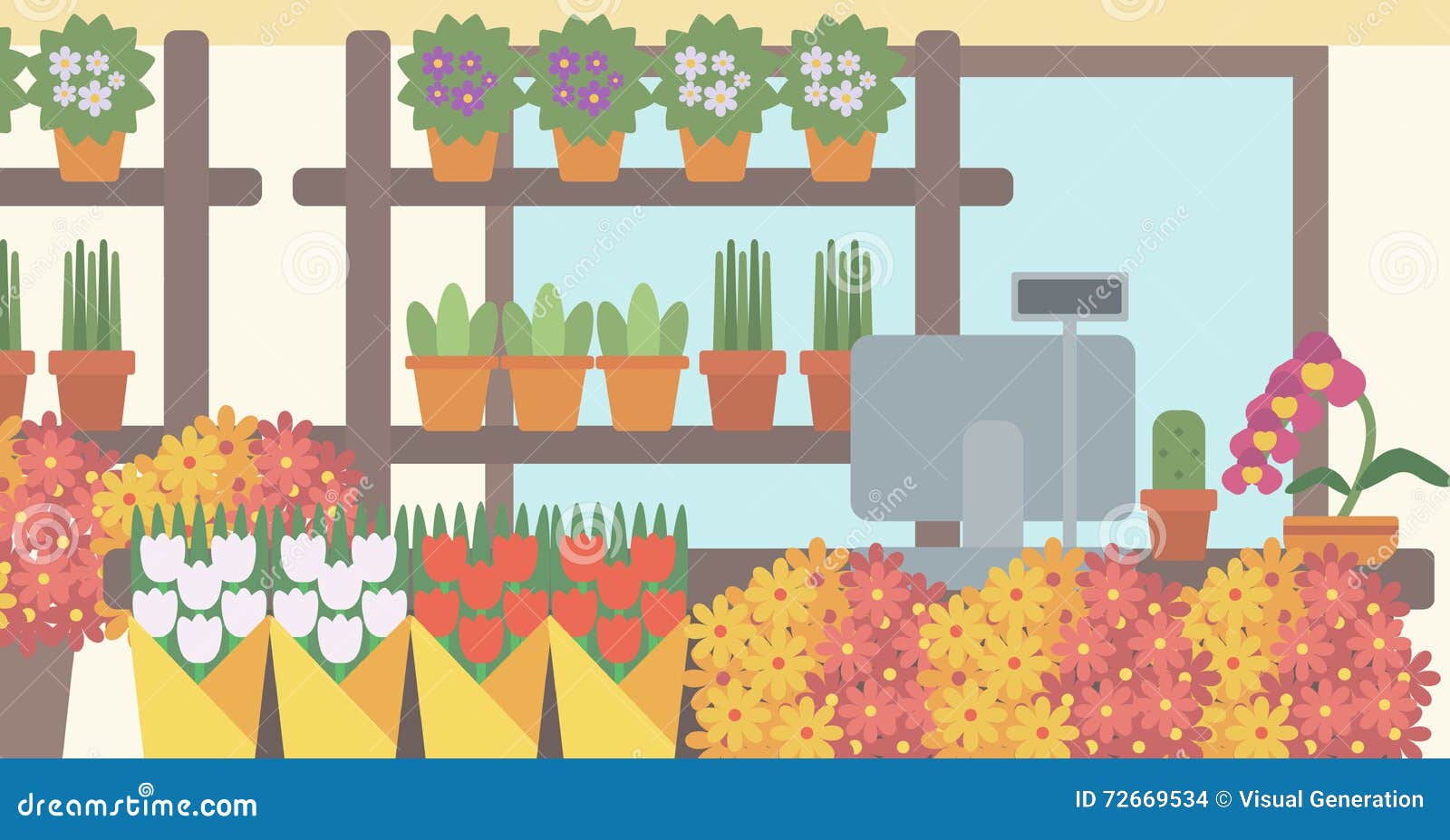 Background of flower shop. stock vector. Illustration of florist - 72669534