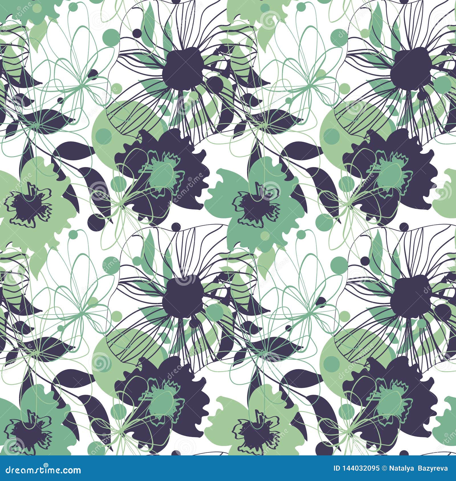 Background with Flowers in Green Tones Stock Vector - Illustration of ...