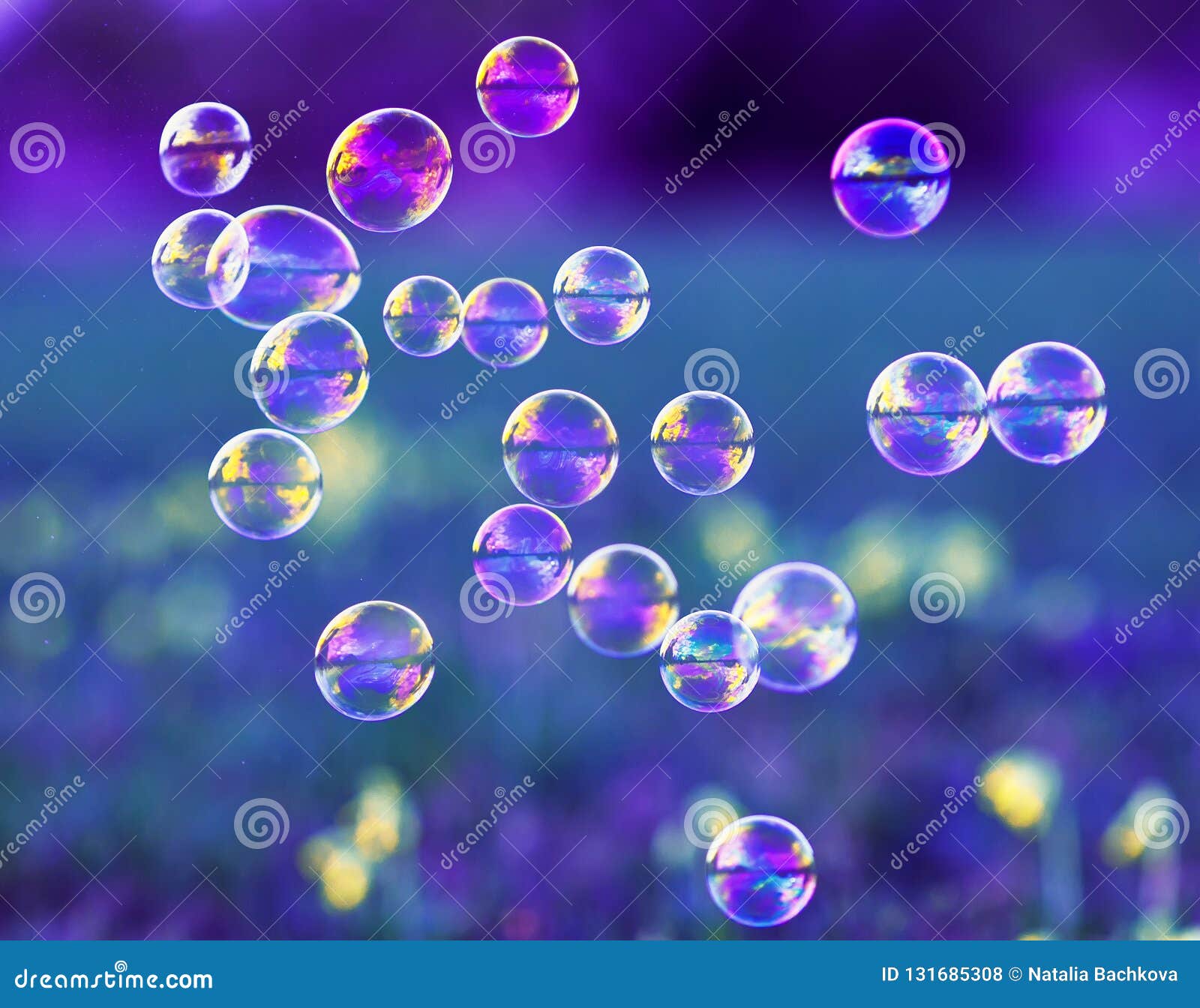 Background with Flying Bubbles Shimmering in the Sun Over the Summer ...