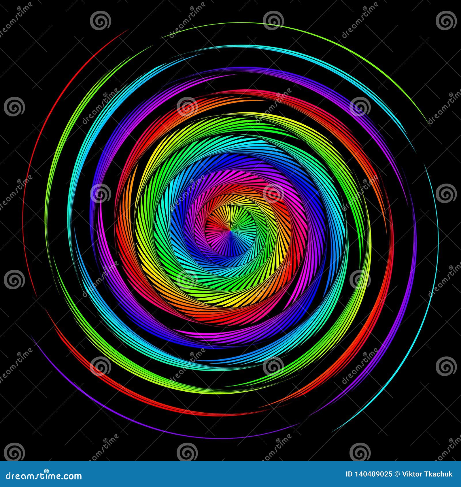 Background in the Form of Twisted Spirals of Colored Rays on a Black ...