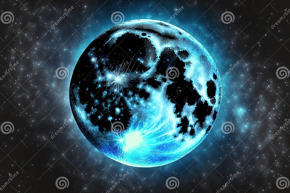 Background of a Full Blue Moon and Star in the Night Sky Stock ...