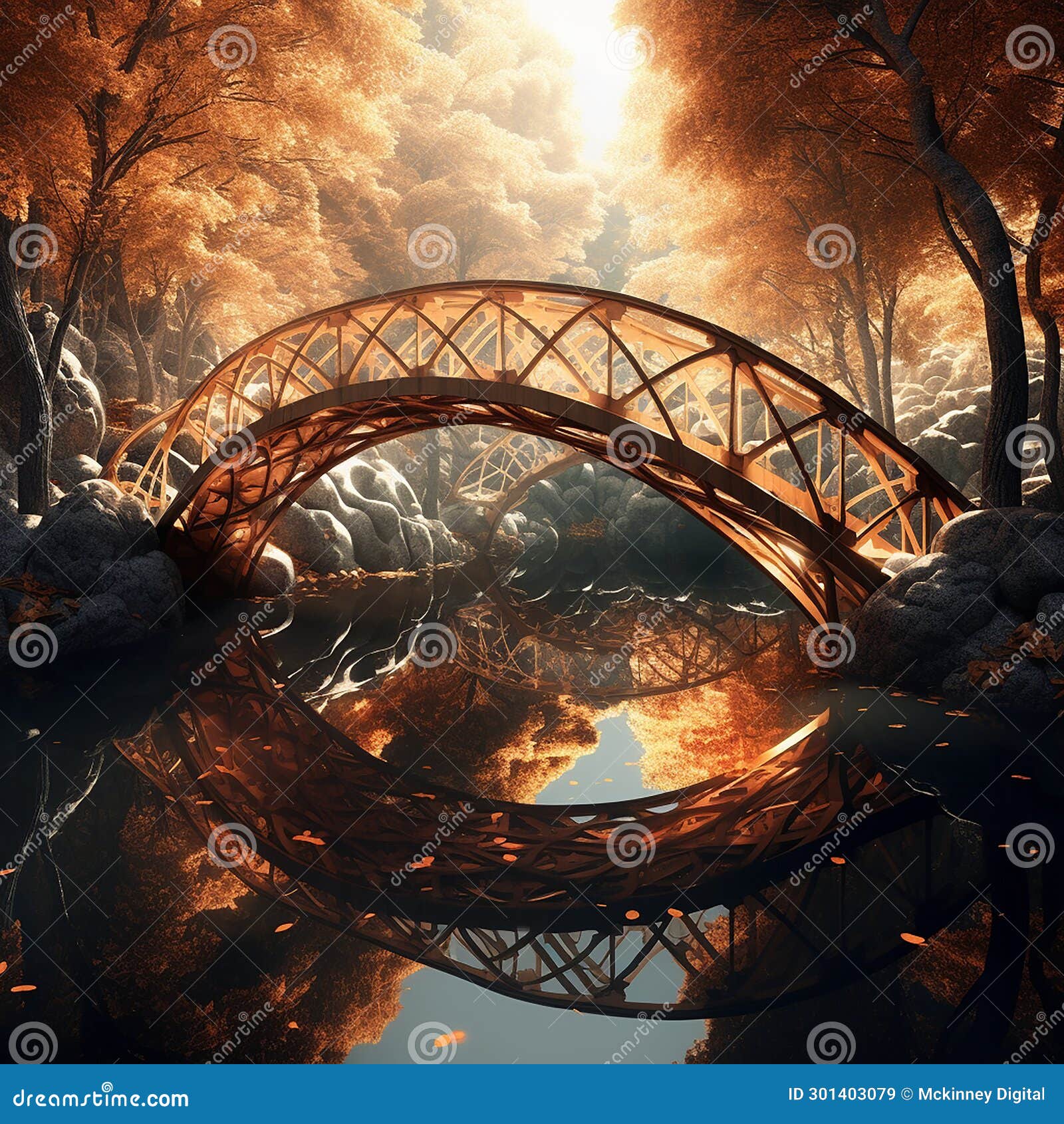 Background with a Futuristic Bridge in a Park Like Setting. Stock ...