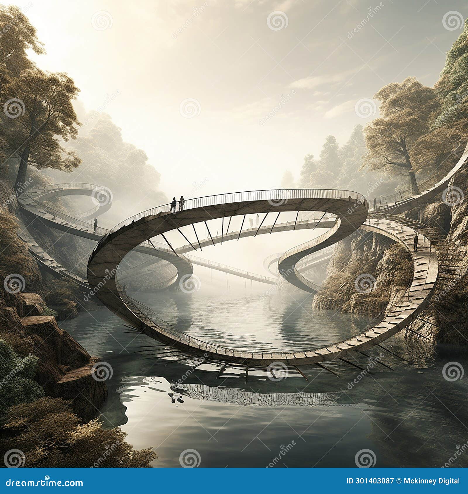 Background with a Futuristic Bridge in a Park Like Setting. Stock ...