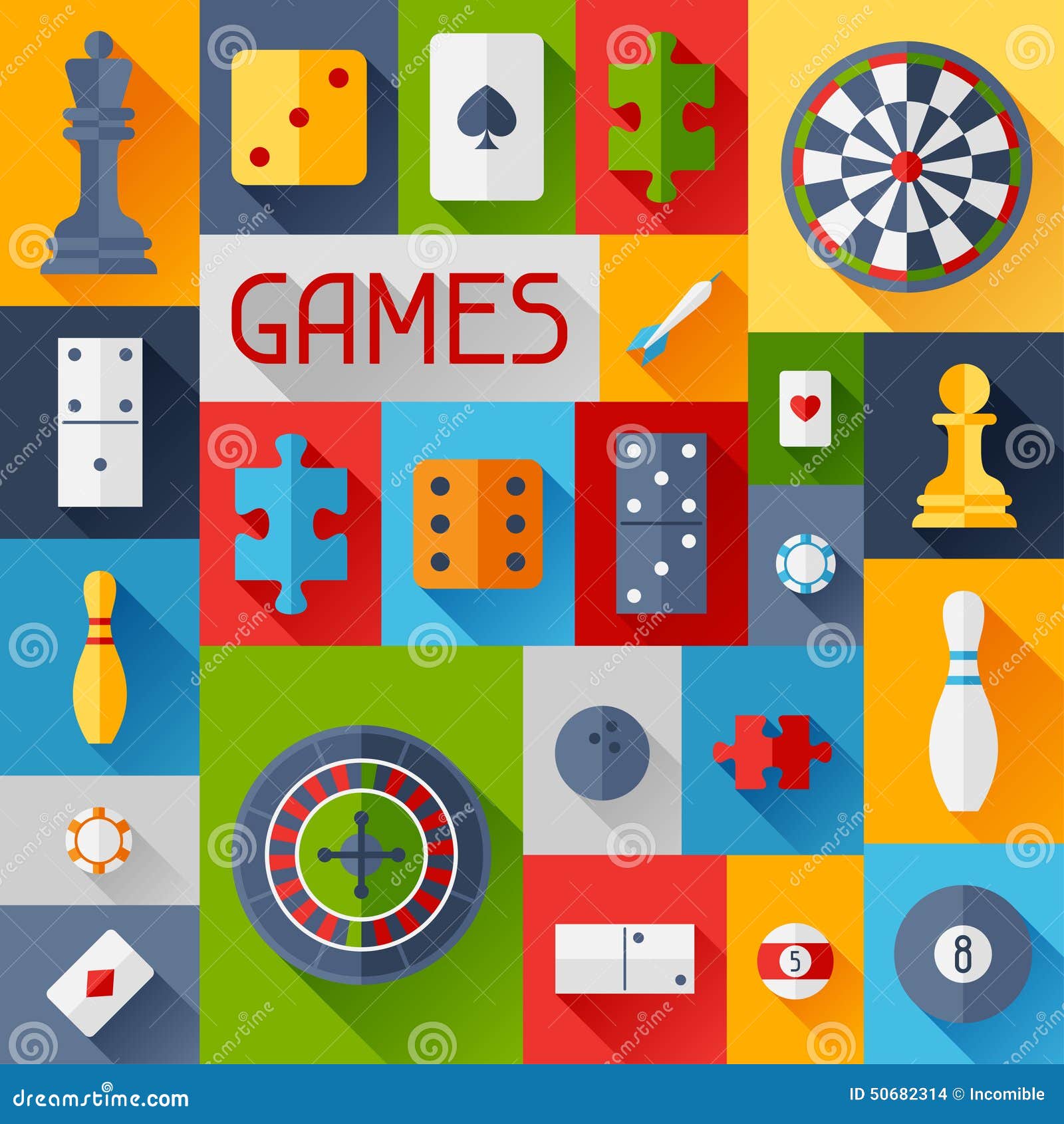 Background with Game Icons in Flat Design Style Stock Vector ...